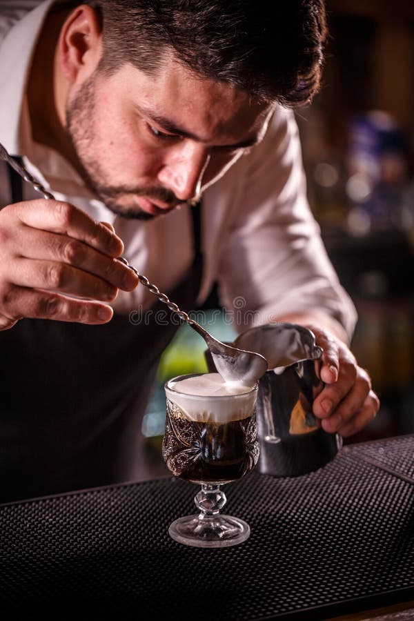 Bartender Decorated Alcoholic Coffee Stock Photo - Image of whipped ...