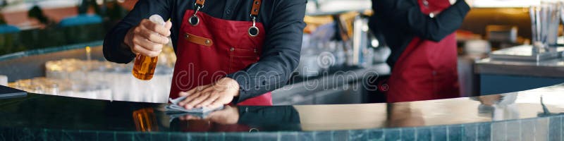 Bartender Disinfecting Bar Counter Stock Photo - Image of clean, hands ...