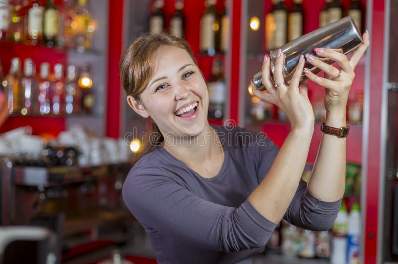 Bartender Girl Behind the Counter Stock Image - Image of employee ...