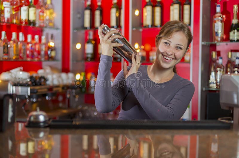 Bartender Girl Behind the Counter Stock Photo - Image of leisure ...