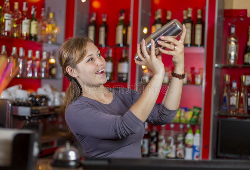 Bartender Girl Behind the Counter Stock Photo - Image of caucasian ...