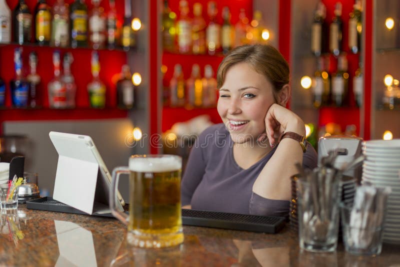 Bartender Girl Behind the Counter Stock Image - Image of busy, barmaid ...