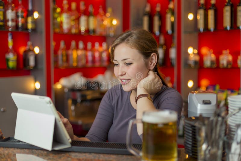 Bartender Girl Behind the Counter Stock Image - Image of glass, girl ...