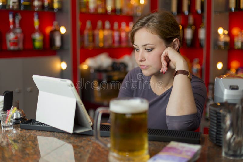Bartender Girl Behind the Counter Stock Image - Image of busy, barmaid ...