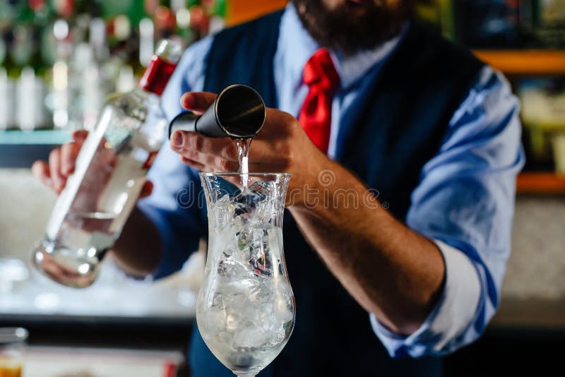 Bartender Guy Working Prepare Cocktail Skills Stock Photo - Image of ...