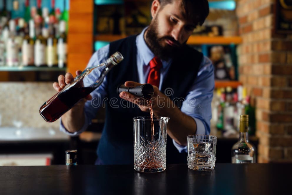 Bartender Guy Working Prepare Cocktail Skills Stock Photo - Image of ...