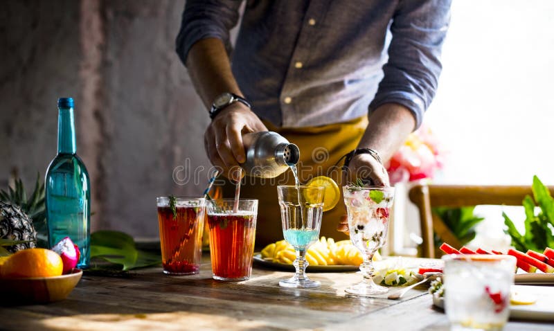 Bartender Guy Working Prepare Cocktail Skills Stock Photo - Image of ...