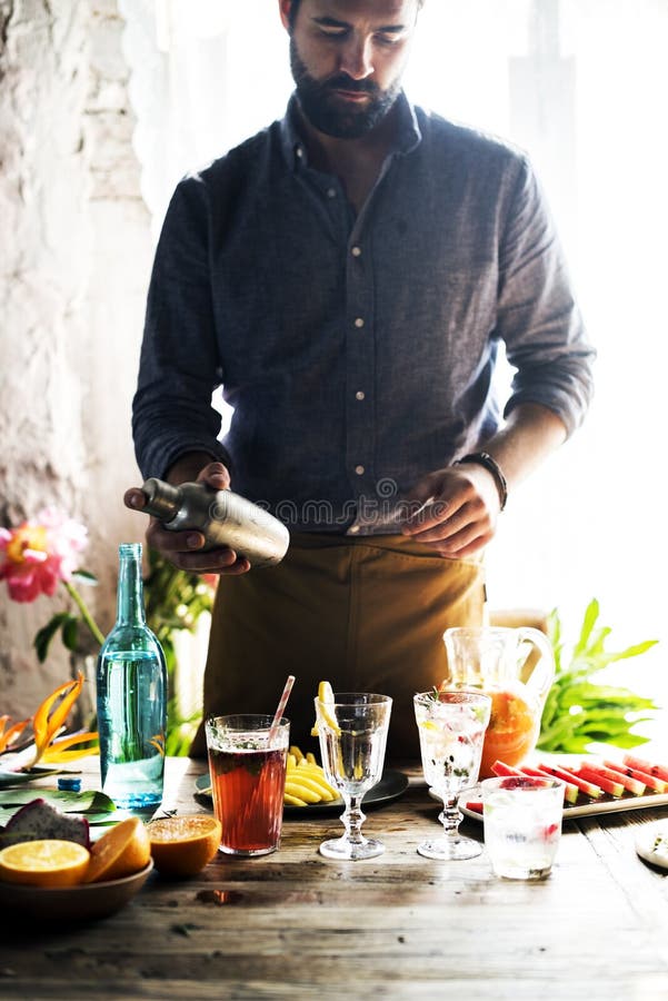 Bartender Guy Working Prepare Cocktail Skills Stock Photo - Image of ...
