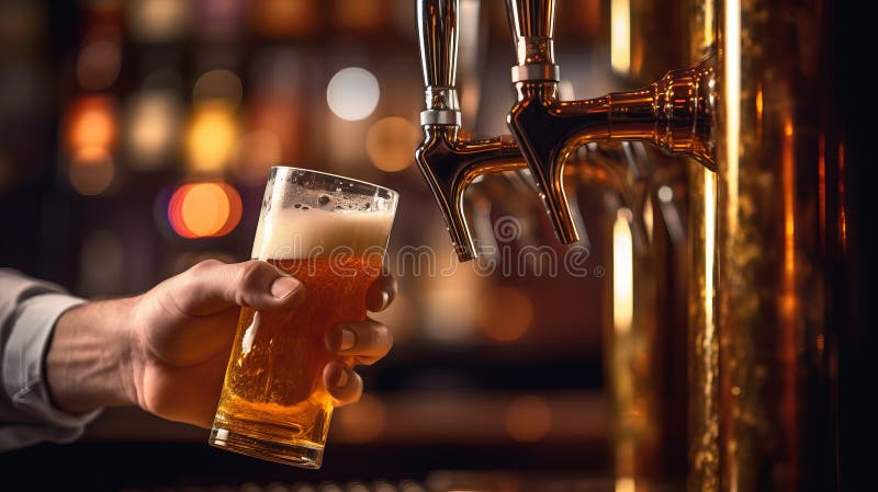 Bartender Hand at Beer Tap Pouring a Draught Beer. Generative AI Stock ...