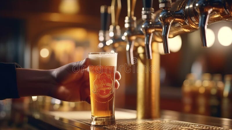 Bartender Hand at Beer Tap Pouring a Draught Beer. Generative AI Stock ...