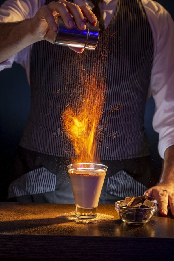 Bartender Making Burning Baileys Comet Cocktail Stock Image - Image of ...