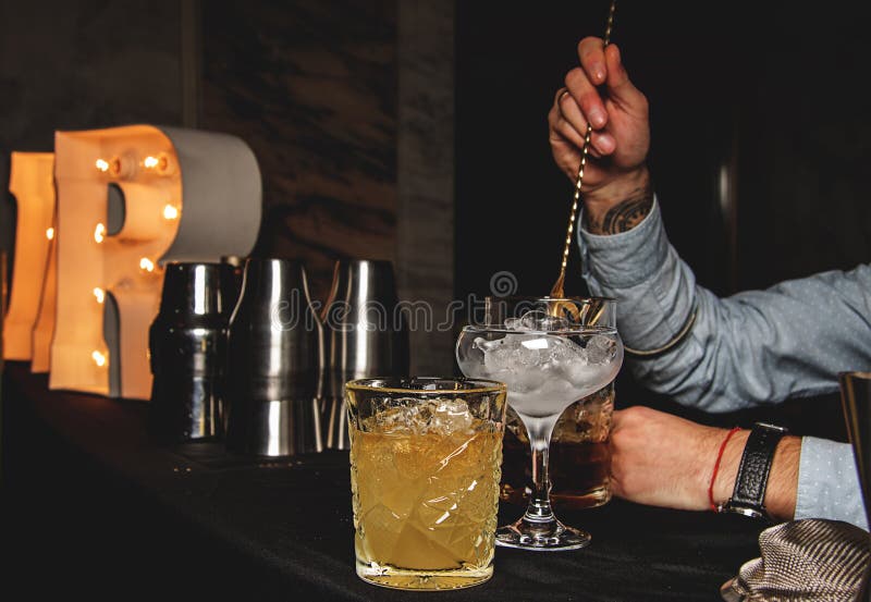Bartender Making a Cocktail Stock Image - Image of preparation, manual ...