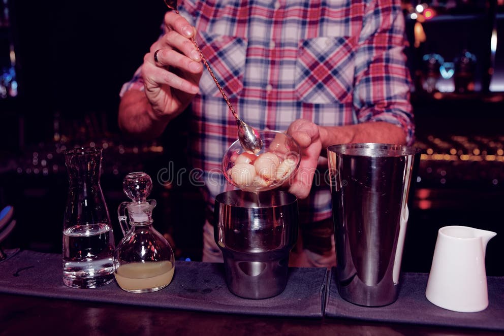 Bartender is Making a Cocktail with Leechee, Toned Stock Image - Image ...