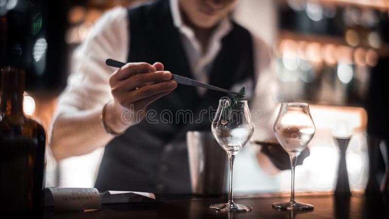 Bartender Making Cocktails at the Bar. Stock Image - Image of cocktails ...