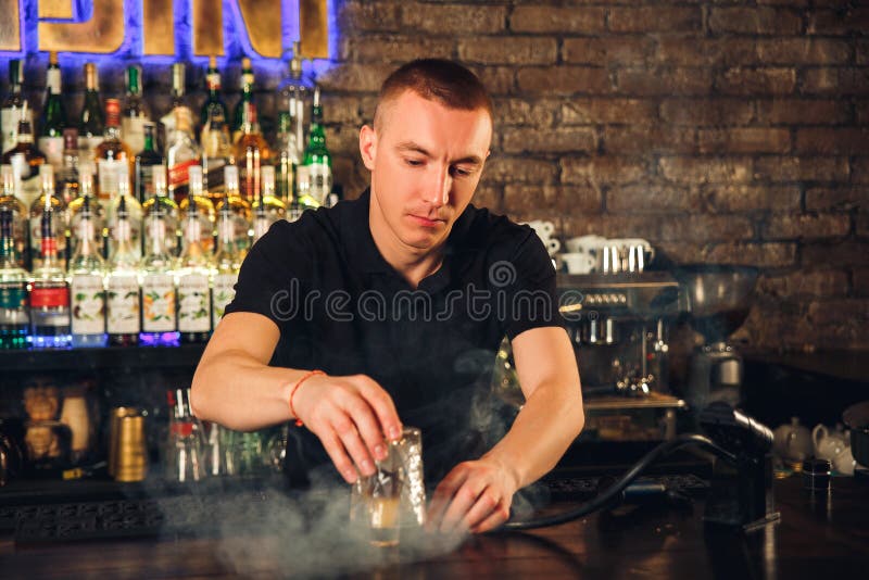 Professional Barmen Making Cocktail Stock Image - Image of color ...