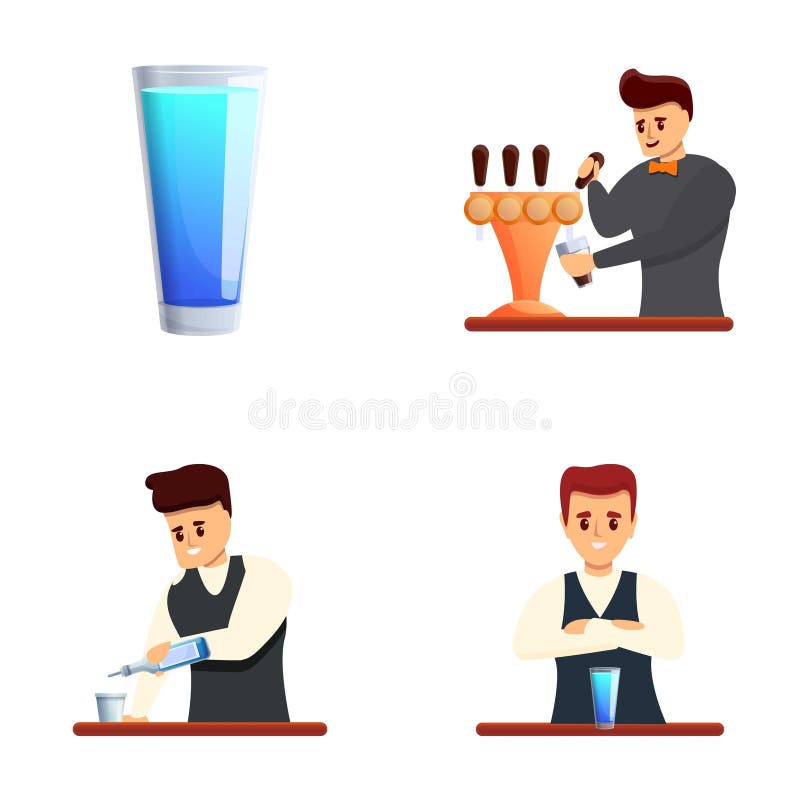 Bartender Man Icons Set Cartoon . Bartender Prepares Cocktail Stock ...