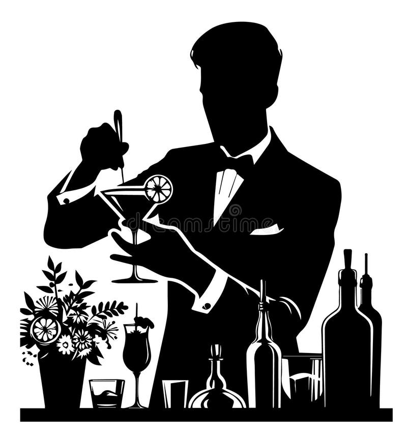 Bartender mixing cocktail stock illustration. Illustration of sketch ...