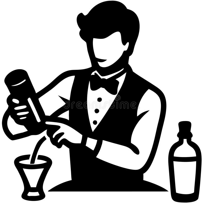 Bartender Mixing Cocktails Vector Art for Beverage Menu and Advertising ...