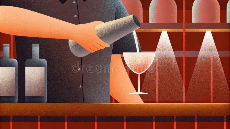 Bartender Mixing a Drink in a Lively Bar Setting with Dramatic Lighting ...