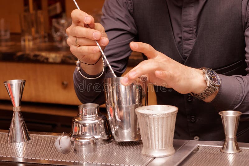 Bartender is Mixing Ingredients in Shaker Stock Photo - Image of metal ...