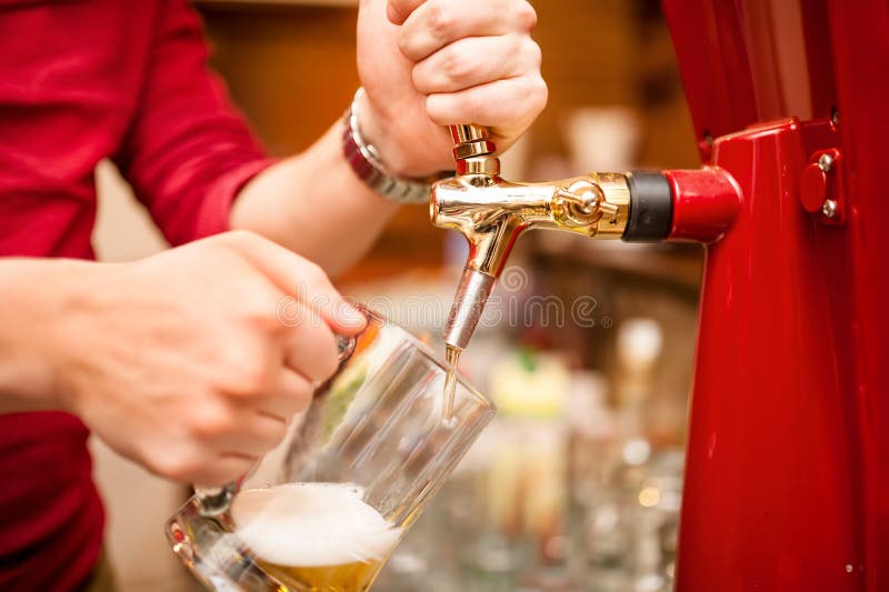 Bartender Pouring Beer Draft in Pub, Bar Stock Image - Image of party ...