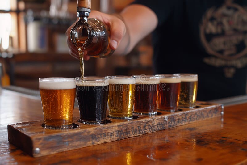 A Bartender Pouring a Beer Flight with Different Craft Brews.a ...