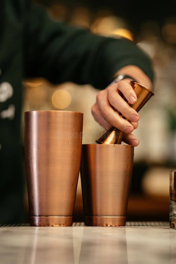 Bartender Pouring Cocktail Ingredients in Bar Stock Image - Image of ...
