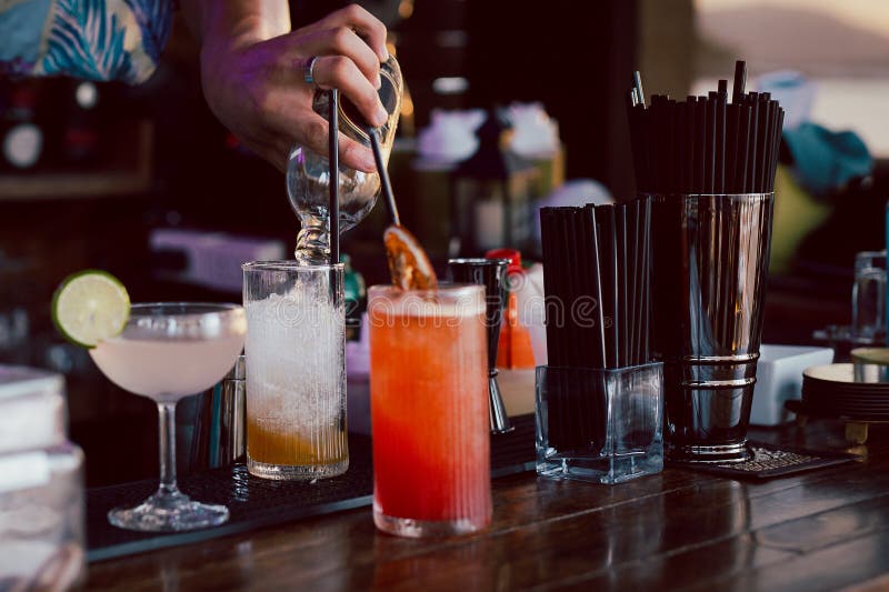 Bartender Preparing a Cocktail Drink from for Customer. Stock Image ...