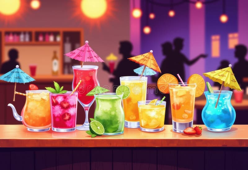 Bartender Preparing Colorful Cocktails at a Vibrant Bar Setting Stock ...