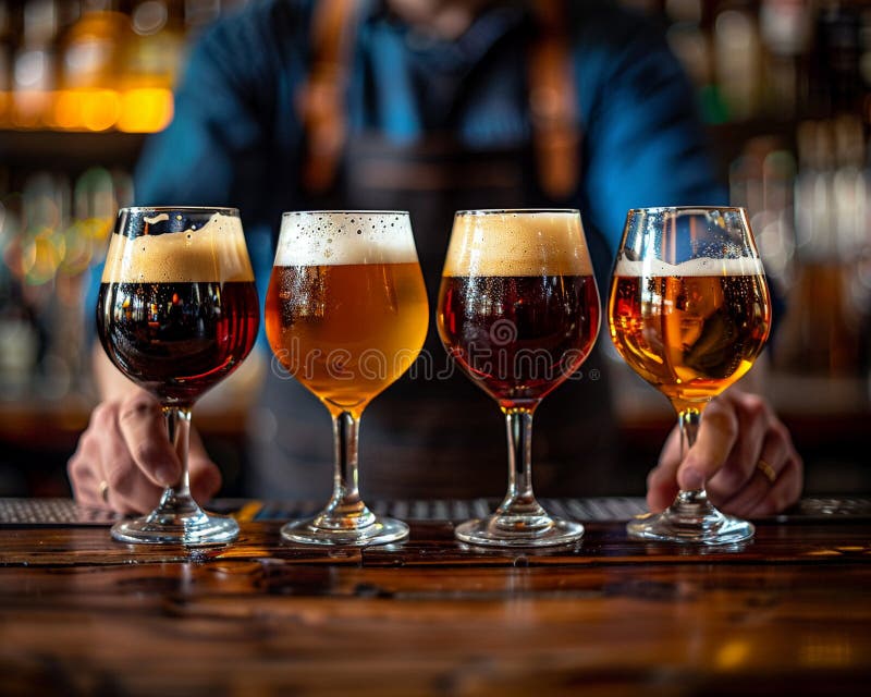 Bartender Preparing Craft Beer Flights with Essential Bar Tools and ...