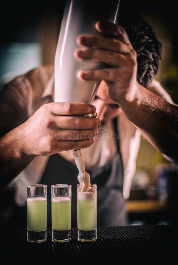 Bartender Preparing Short Drink Stock Image - Image of making ...