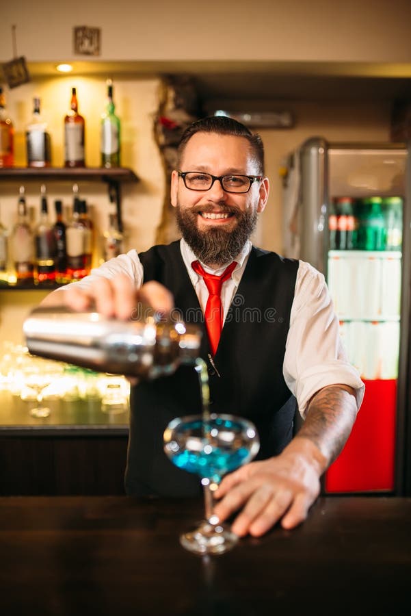 Bartender with Shaker Making Alcohol Cocktail Stock Image - Image of ...