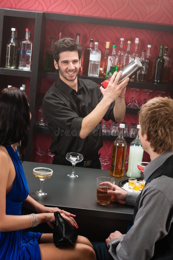Bartender Shaking Cocktail Friends Having Drink Stock Photo - Image of ...