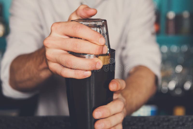 Bartender Shaking and Mixing Alcohol Cocktail Stock Image - Image of ...