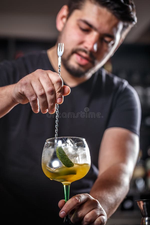 Bartender is Stirring a Cocktail Stock Image - Image of cocktail, glass ...