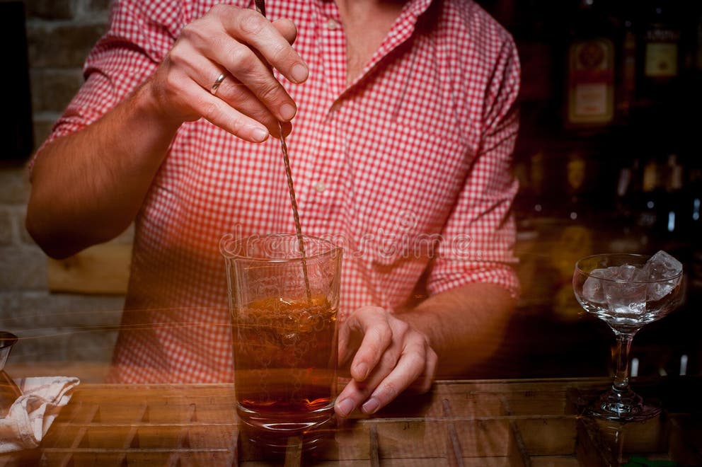 Bartender is Stirring Cocktails on Bar Counter Stock Image - Image of ...