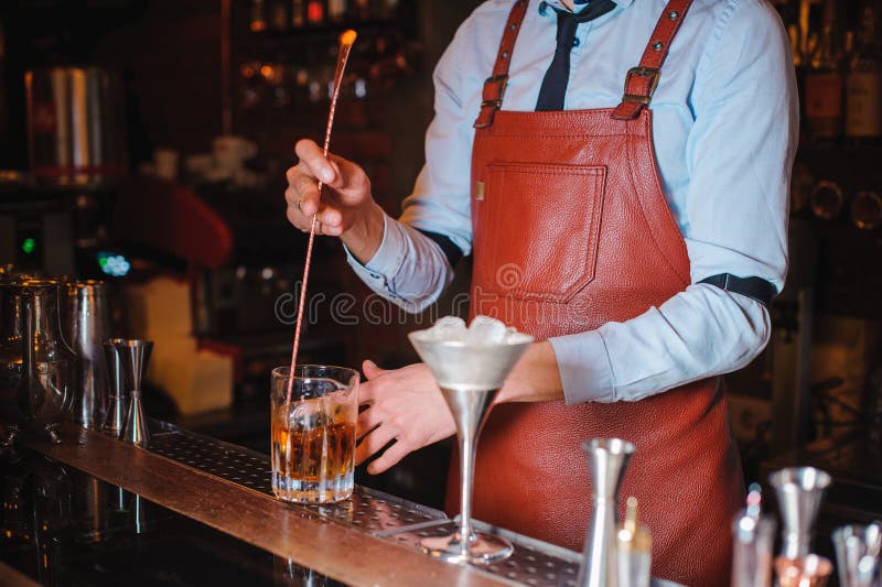 Bartender is Stirring Cocktails on the Bar Counter Stock Image - Image ...