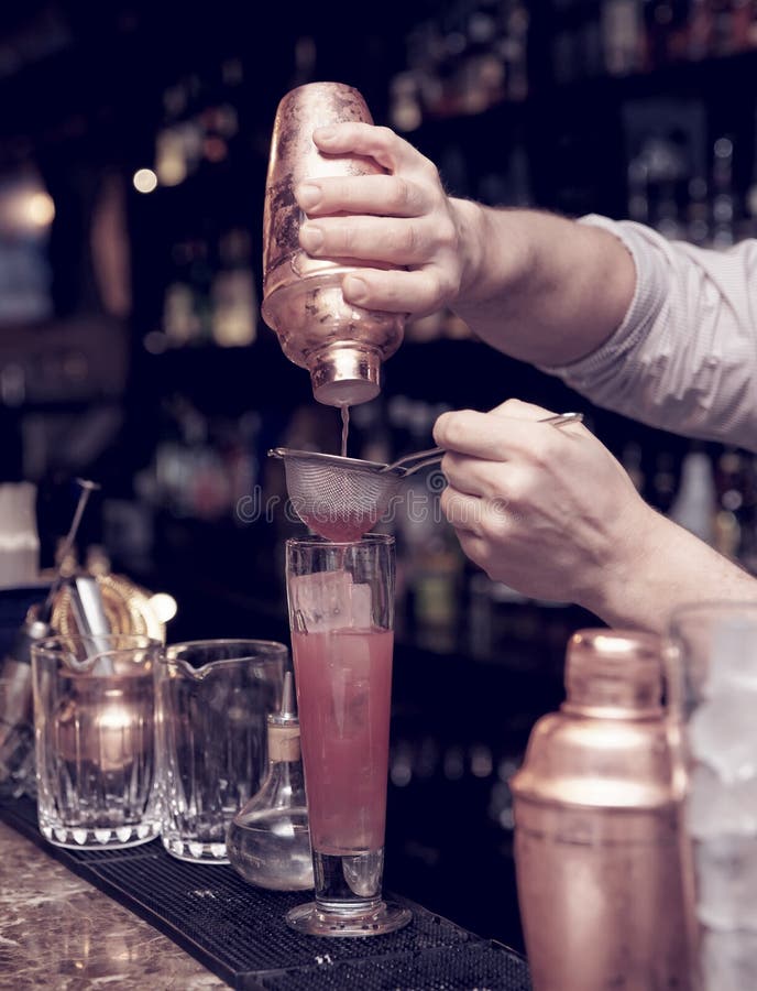 Bartender is Straining Cocktail Stock Image - Image of occupation ...