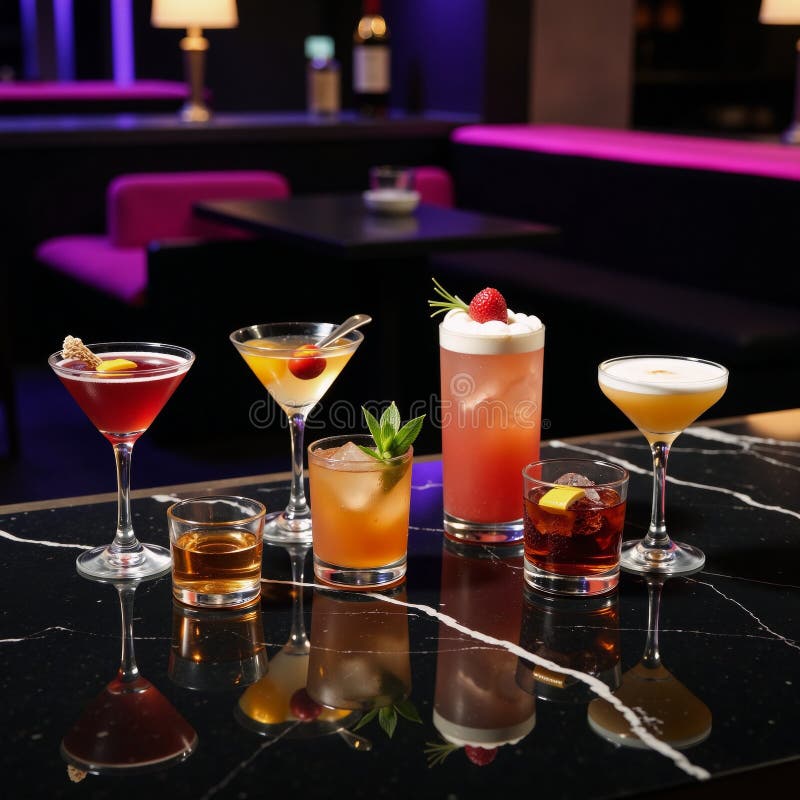 Bartender Table Featuring Cocktails in a Stylish Lounge Bar Setting ...