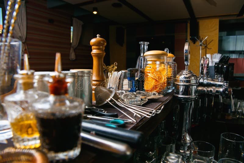 Bartender tools on bar stock photo. Image of professional - 79193526