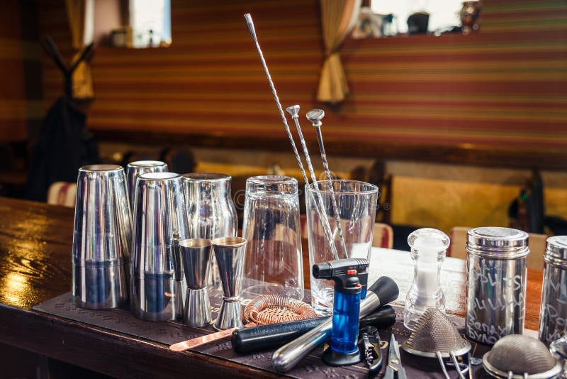 Bartender tools on bar stock photo. Image of relaxation - 87576956