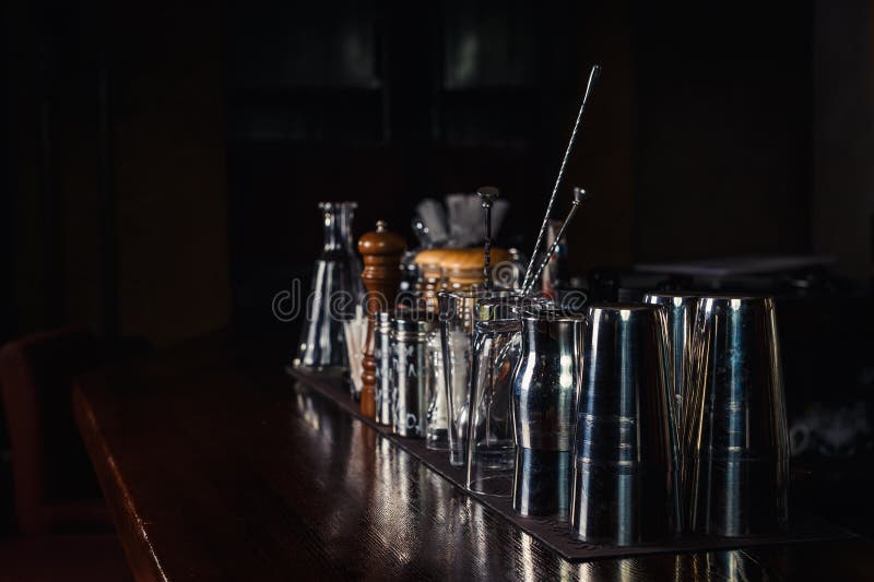 Bar Glassware Cocktails, Beer and Wine Glasses. Flat Barman Tools ...