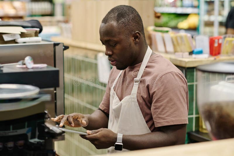 Bartender Using Tablet Pc in Cafeteria Stock Image - Image of shopping ...