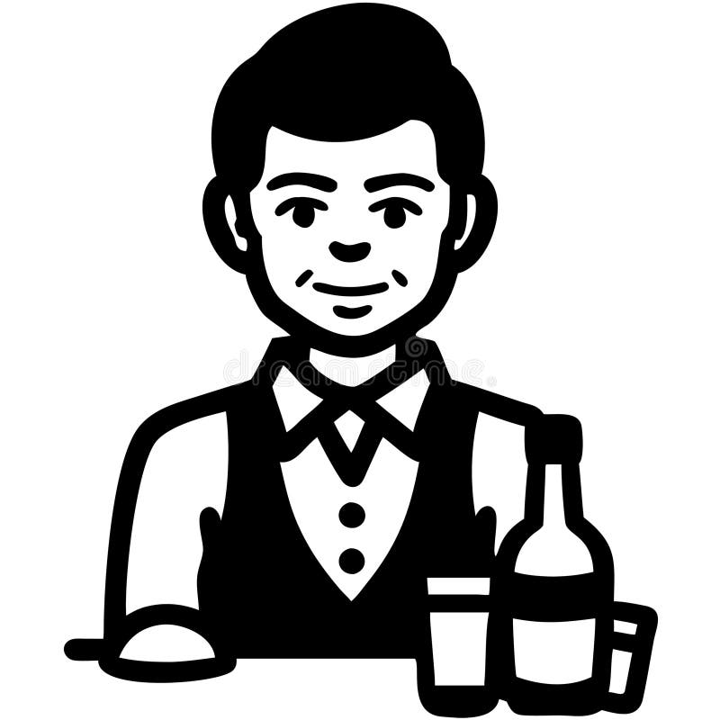 Bartender Vector with Bottle and Glasses for Restaurant Menus and ...