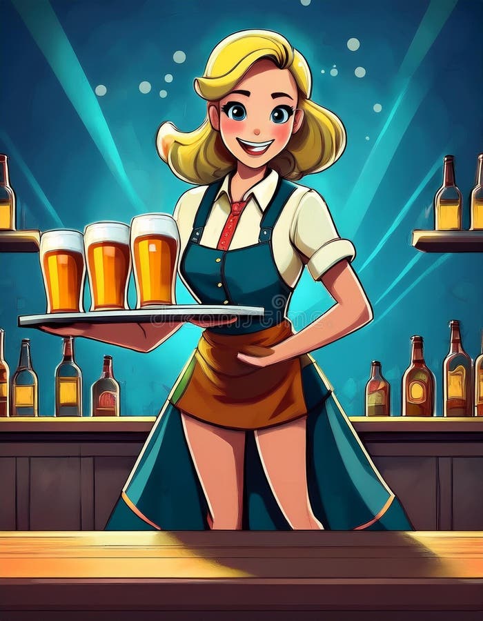Bartender and Waiter in a Bar Cartoon Stock Illustration - Illustration ...