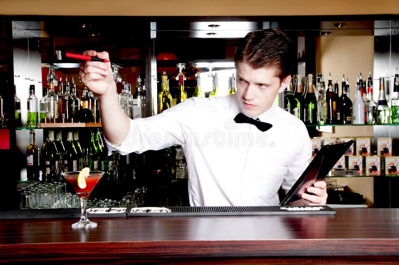Bartender Waiting an Order. Stock Photo - Image of drink, offer: 32358796