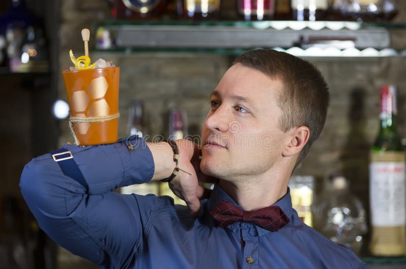 Portrait of Angry and Stressed Bartender or Barman with Bowtie Stock ...