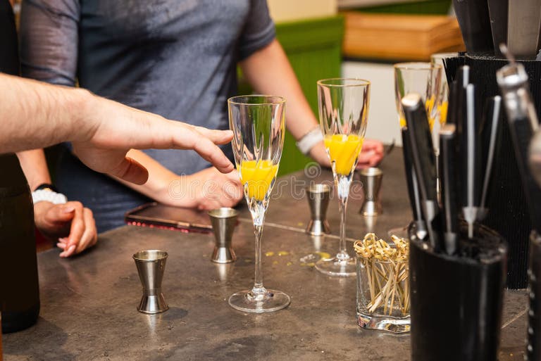 Bartending Class Preparing Orange Cocktails Stock Photo - Image of ...