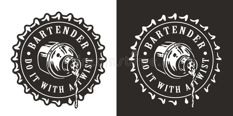 Bartending Logo or Bartender Design with Beer Cap and Cocktail Shaker ...