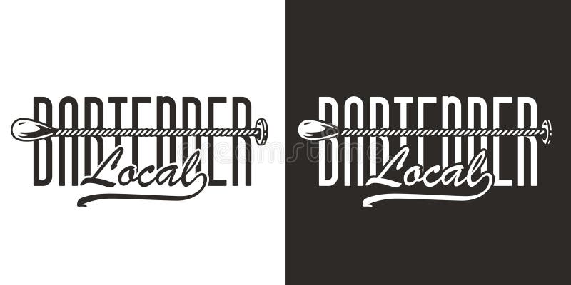 Bartending Logo or Design Print with Bar Spoon for Bartender. Muddler ...